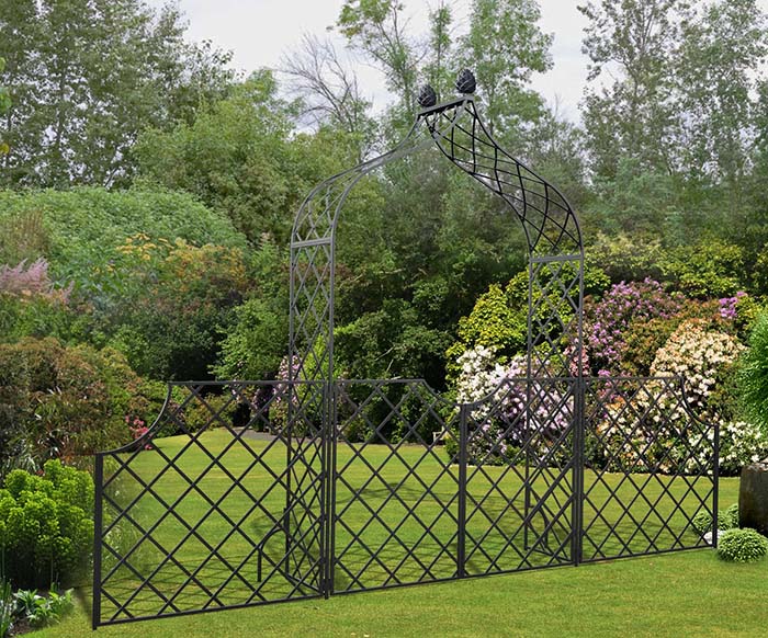 Kiftsgate Garden Arch with Garden Gate and Fence. Solid galvanised steel