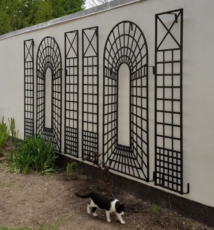 Unusual three-part outdoor wall trellis, perfect for larger façades