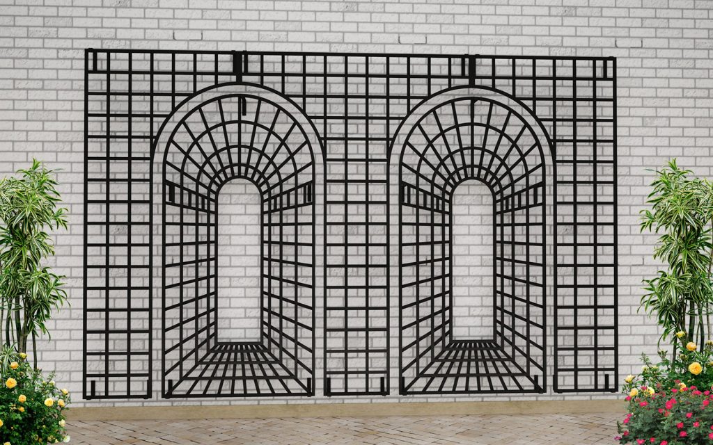 Double perspective garden trellis. Stylish design. Powder coated in black