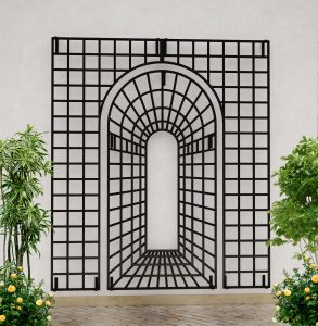 Exquisite three-part metal wall trellis inspired by English country house