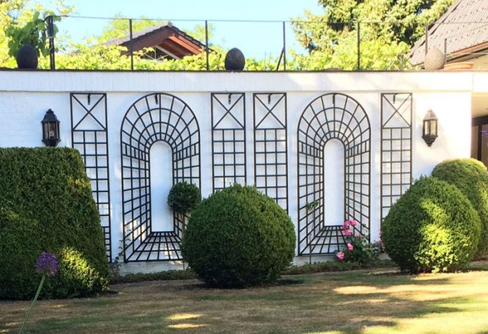Unusual three-part outdoor wall trellis, perfect for larger façades